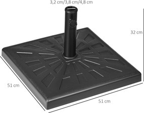 Stabilní podstavec slunečníku Outsunny 19 kg pro tyče slunečníku Ø 32/38/48 mm, černá syntetická pryskyřice, 51 x 51 x 32 cm |