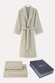 Unisex župan MICRO COTTON + ručník + osuška + dárkový box Béžová M