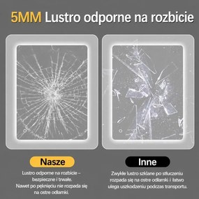 Erga Kalami, bezrámové LED zrcadlo s vyhříváním a dotykovým ovládáním, 80 × 60 cm, ERG-YKA-MR.KALAMI-60X80
