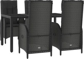 5dílný zahradní jídelní set s poduškami černý polyratan 3185055