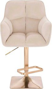 LuxuryForm DESIGN Barová židle AMALFI VELUR na zlaté hranaté podstavě - krémová