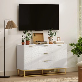 HOMCOM Moderní Komoda se 3 Zásuvkami, 2 Dveřmi a Regulovatelnou Policí pro Obývací Pokoj a Kuchyň, 120x40x76 cm, Bílá