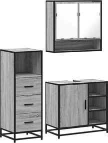 3dílný set koupelnového nábytku šedý sonoma kompozitní dřevo 3301058