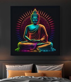 Obraz na plátně - Barevný neonový Buddha FeelHappy.cz Velikost obrazu: 80 x 80 cm