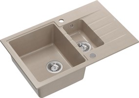 Béžový 1,5 komorový kuchyňský granitový dřez QUADRON PETER 156 bez baterie