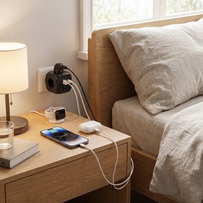 Toolight Toolight, JNH019, zásuvková kostka 7v1, 3 zásuvky + 2× USB-A + 2× USB-C, černá, OSW-56304