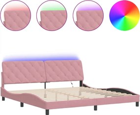 Rám postele s LED bez matrace růžový 200 x 200 cm samet 3213878
