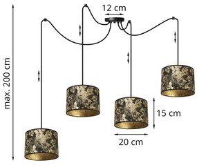 Závěsné svítidlo WERONA SPIDER, 4x černé/zlaté textilní stínítko, G