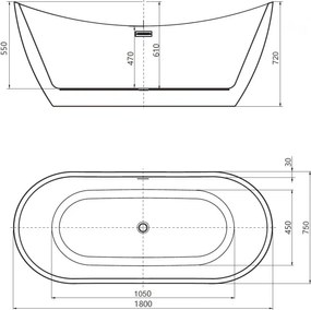 Mexen Lotos, volně stojící vana 180 x 75 cm, bílá, bílý přepad, 52051807700-20