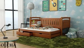 Dřevěná postel GALAXY  s úložným prostorem a výsuvným lůžkem  90x190cm - OLŠE
