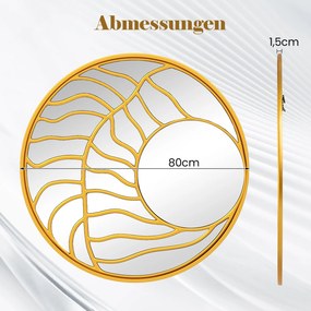 Costway Φ80 cm zrcadlo dekorativní nástěnné zrcadlo se zlatým rámem asymetrické