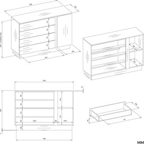 Komoda Amber 125 cm kašmírová