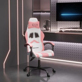 Herní židle bílá a růžová umělá kůže 3143899