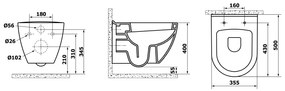 CREAVIT PAULA závěsná WC mísa, 35,5x50cm, bílá - TP325
