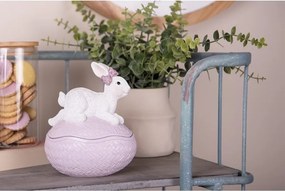 Dekorace šperkovnice králík s mašlí na růžovém vajíčku - 9*13*16 cm