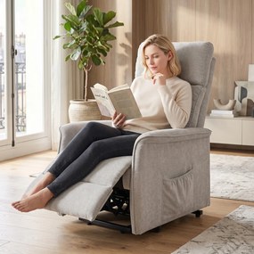 HOMCOM Elektrické křeslo s vybavením na vstávání, elektrické relaxační křeslo z chenillu se sedákovou pružinou, nastavitelná opěrka zad, světle šedá