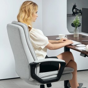Ergonomická kancelářská židle HOMCOM s opěrkami, výškově nastavitelná otočná židle s houpací funkcí, vzhled lnu, tuftovaná počítačová židle, šedá