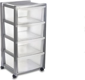 STEFANPLAST Úložný regál Libera, 4 zásuvky, stříbrný
