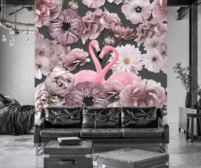 Gario Fototapeta Růžové plameňáky a růžové květy - Andrea Haase Materiál: Vliesová, Rozměry: 100 x 100 cm
