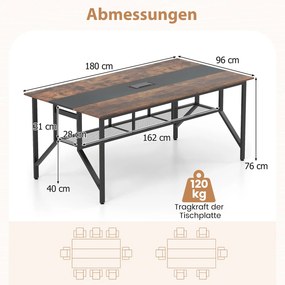 Costway 180 cm konferenční stolek obdélníkový s úložným prostorem ze síťoviny