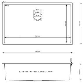 Velazo Dřez 1 komorový, nerez - , 74x44 cm, grafit