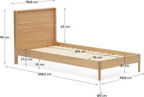 Jednolůžková postel z dubového dřeva s roštem v přírodní barvě 90x200 cm Lenon – Kave Home