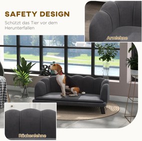 PawHut luxusní pohovka pro psy s dřevěnou opěrkou zad tmavě šedá 98,5x60,5x35,5cm