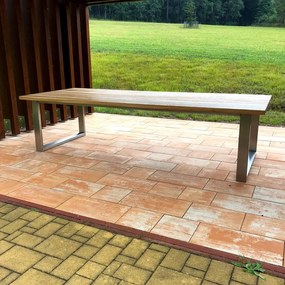 KULHÁNEK Zahradní stůl s nerezovou podnoží XXL Odstín nátěru: olej - teak, Velikost desky: 300x100 cm