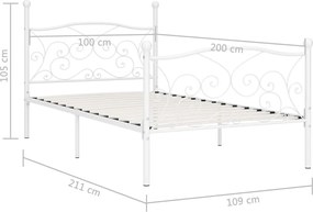vidaXL Marketos Rám postele s laťkovým roštem bílý kov 100 x 200 cm