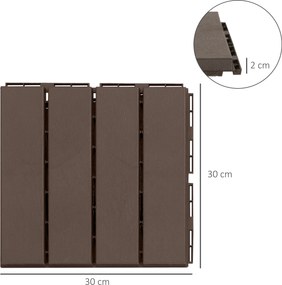 Outsunny plastová dlažba na terasu, sada 9 kusů 30 x 30 cm, protiskluzový design s instalací na sponu, dlažba pro vnitřní i venkovní použití, hnědá |…