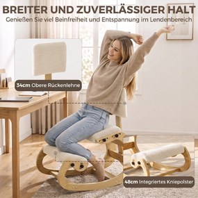 HOMCOM Ergonomická kolenní židle, kolenní stolička se záhlavím, vzhled manšestru, kancelářská židle do domácnosti, kanceláře, meditace, krémově bílá