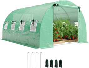 Outsunny tunelový zahradní skleník, přibližně 12 m² — 295 × 400 × 200 cm, pozinkovaný ocelový rám, 2 rolovací dveře a 8 větracích oken, krytina PE 140