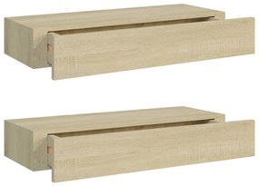 vidaXL Marketos Nástěnné police se zásuvkou 2 ks dub 60 x 23,5 x 10 cm MDF