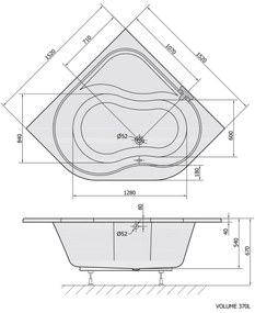 Polysan EDERA rohová vana 152x152x54 cm, bílá, 91111