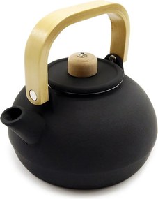 Litinová konvice Ulungur, 0,9 l – černá, s dřevěnou rukojetí a nerezovým sítkem