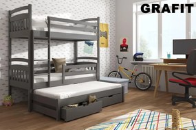 Patrová postel ALAN 90x200 cm s přistýlkou a úložným prostorem- grafit