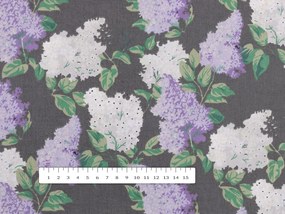 Biante Bavlněný běhoun na stůl Sandra SA-384 Květy šeříku na šedém 35x180 cm