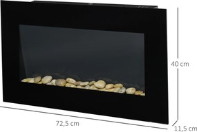HOMCOM Elektrický krb s LED efektem plamene,1000/2000W, nástěnný krb v 7 barvách, elektrický krb s dálkovým ovládáním, nástěnný, černý | Aosom