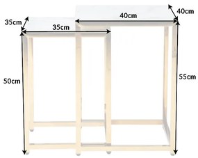 Sada odkládacích stolků Latrisha 40 cm bílo-zlatá - vzor mramor