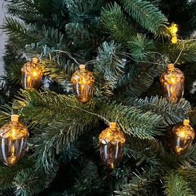 LED svítící žaludy na řetězu, 8 kusů, délka 1,3 m, zlatá