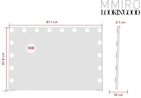 Hollywoodské make-up zrcadlo s osvětlením MMIRO SR637 90 x 60 cm | stříbrná SR637