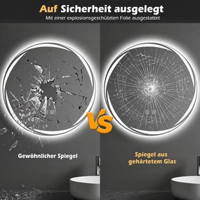 Costway Koupelnové zrcadlo s osvětlením 50 cm Kulaté LED koupelnové zrcadlo