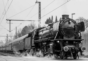 Postershop Fototapeta vliesová: Parní lokomotiva (černobílé) - 254x368 cm