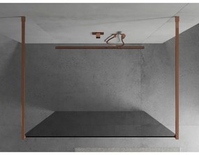 Mexen Kioto, průchozí sprchová zástěna 100 x 200 cm, 8mm šedé sklo, 2x růžové zlato stabilizační rozpěra, 800-100-002-60-40