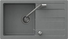 Šedý kuchyňský granitový dřez QUADRON READY- MAX + BATERIE A DÁVKOVAČ NA SAPONÁT