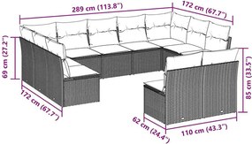 11dílný zahradní sedací souprava s poduškami hnědý polyratan 3250192