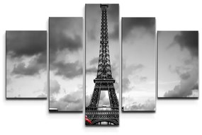 Sablio Obraz - 5-dílný Eiffelova věž a červené auto - 125x90 cm
