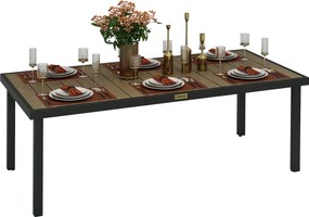 Zahradní stůl Outsunny z hliníku pro 8 osob s lamelovým vrchem na terasu a balkon 190x90x74 cm Přírodní a černá | Aosom