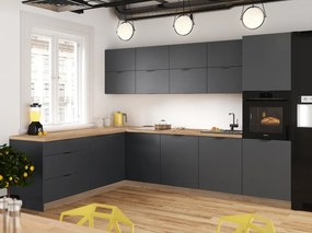 Rohová univerzální kuchyňská linka, 300x220, grafit/dub craft, LAFT