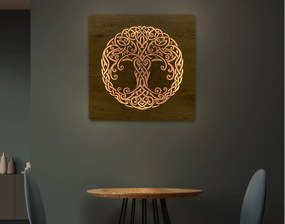 Li-Go "Keltský strom života" světelný obraz s baterií 62x62cm varianta ovládání: ovládání na obraze včetně dálkového ovladače, provedení povrchu: dub světlý